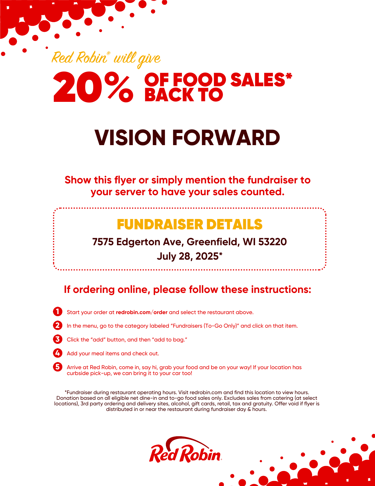 Red Robin Fundraiser for Vision Forward